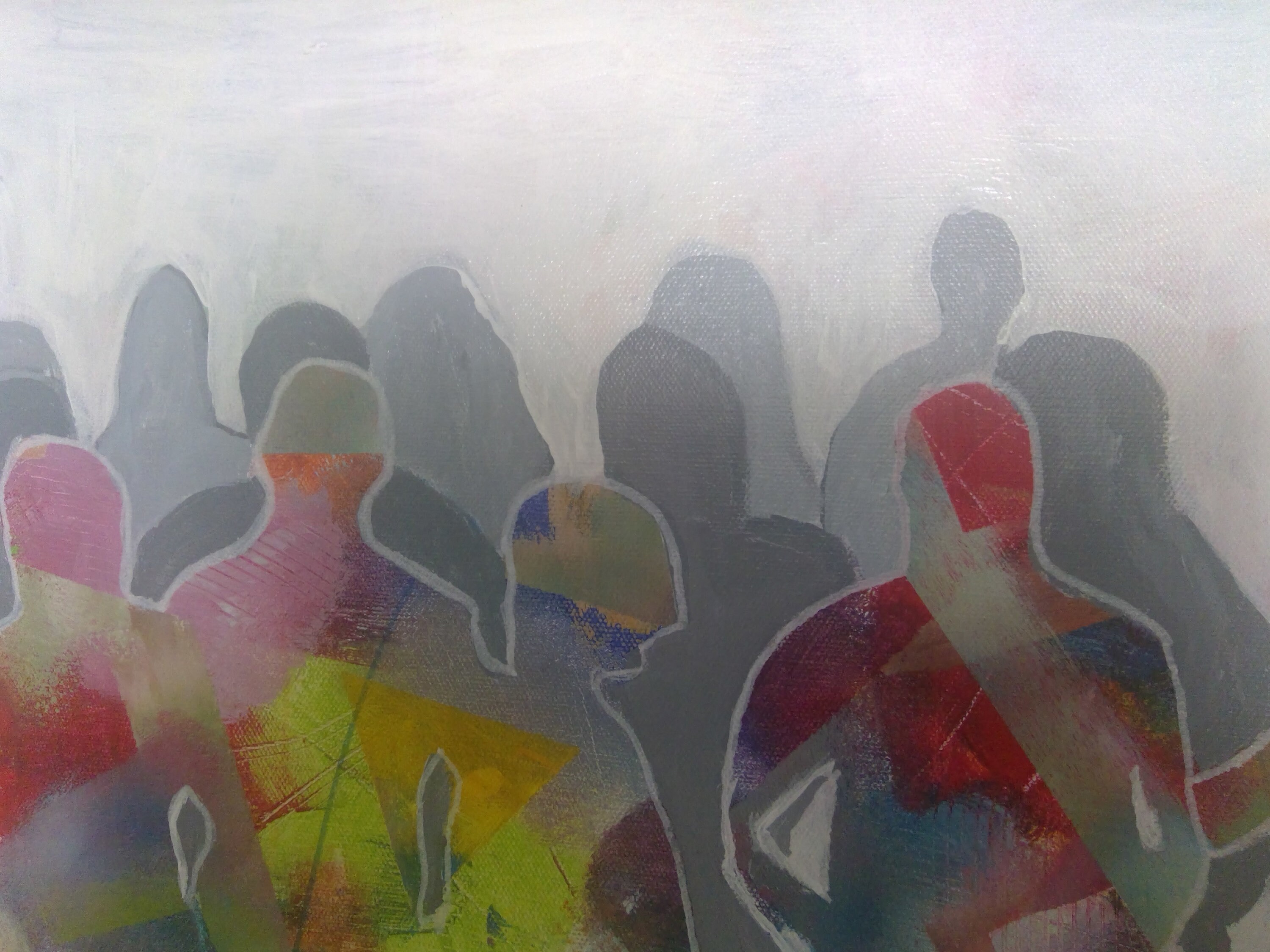 People Gathering Original Abstract Silhouette Realism Pop Art Painting ...