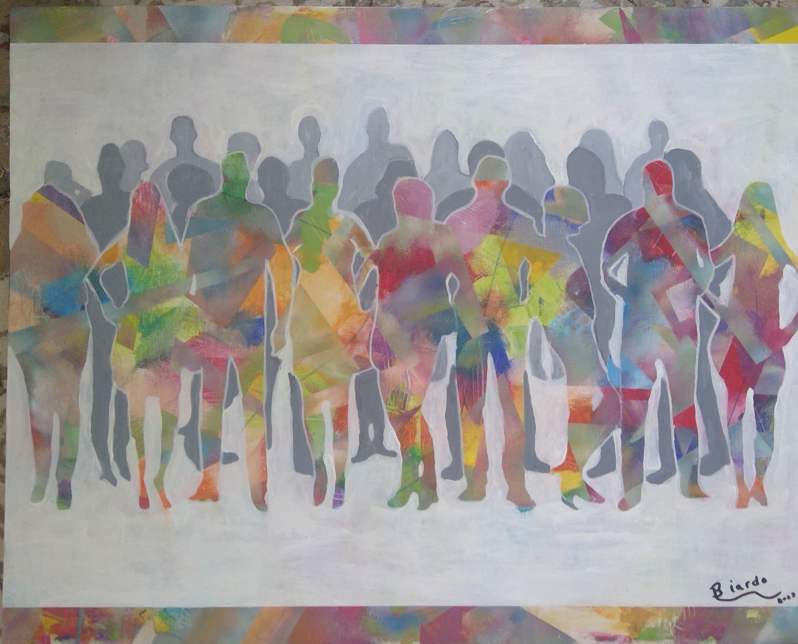 People Gathering Original Abstract Silhouette Realism Pop Art Painting ...