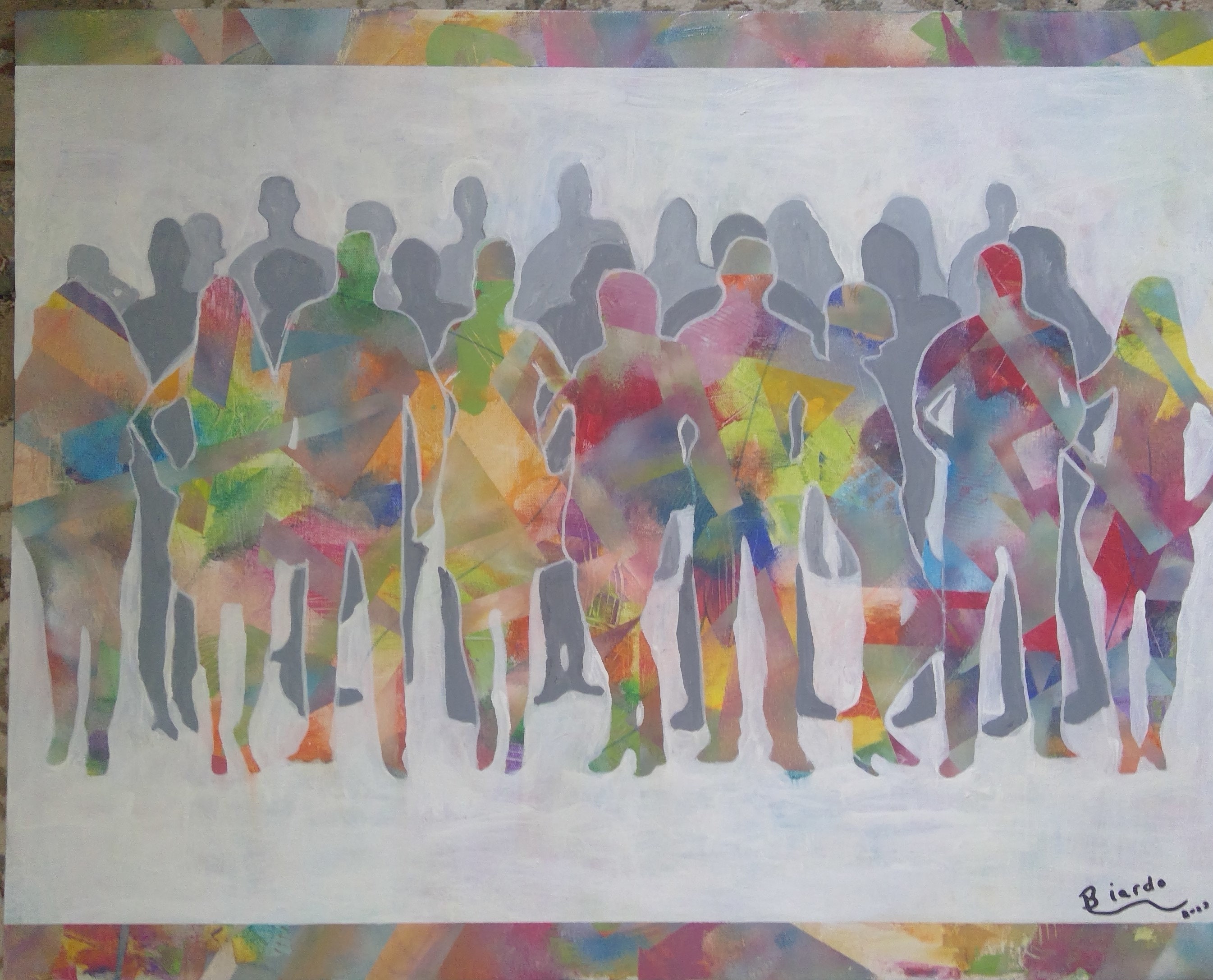 People Gathering Original Abstract Silhouette Realism Pop Art Painting ...