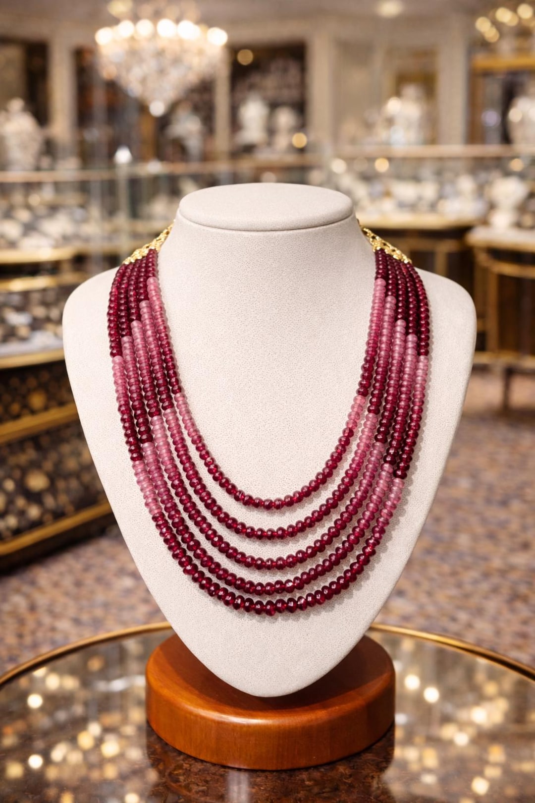 Natural Ruby Quartz Faceted Rondell Necklace – 2 Shade Light & Dark ...