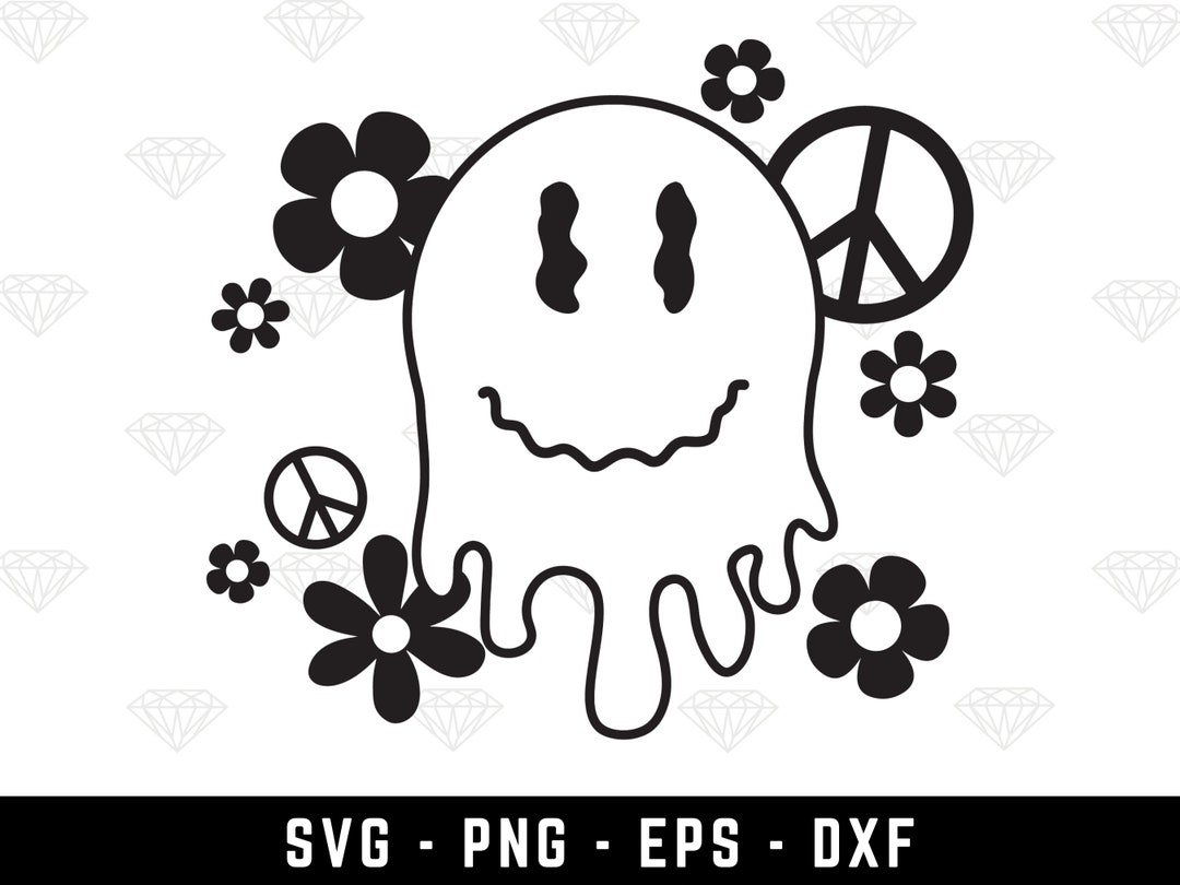 Drippy Smiley Face SVG, Smiley Face Png, Melted Face Design With Peace ...