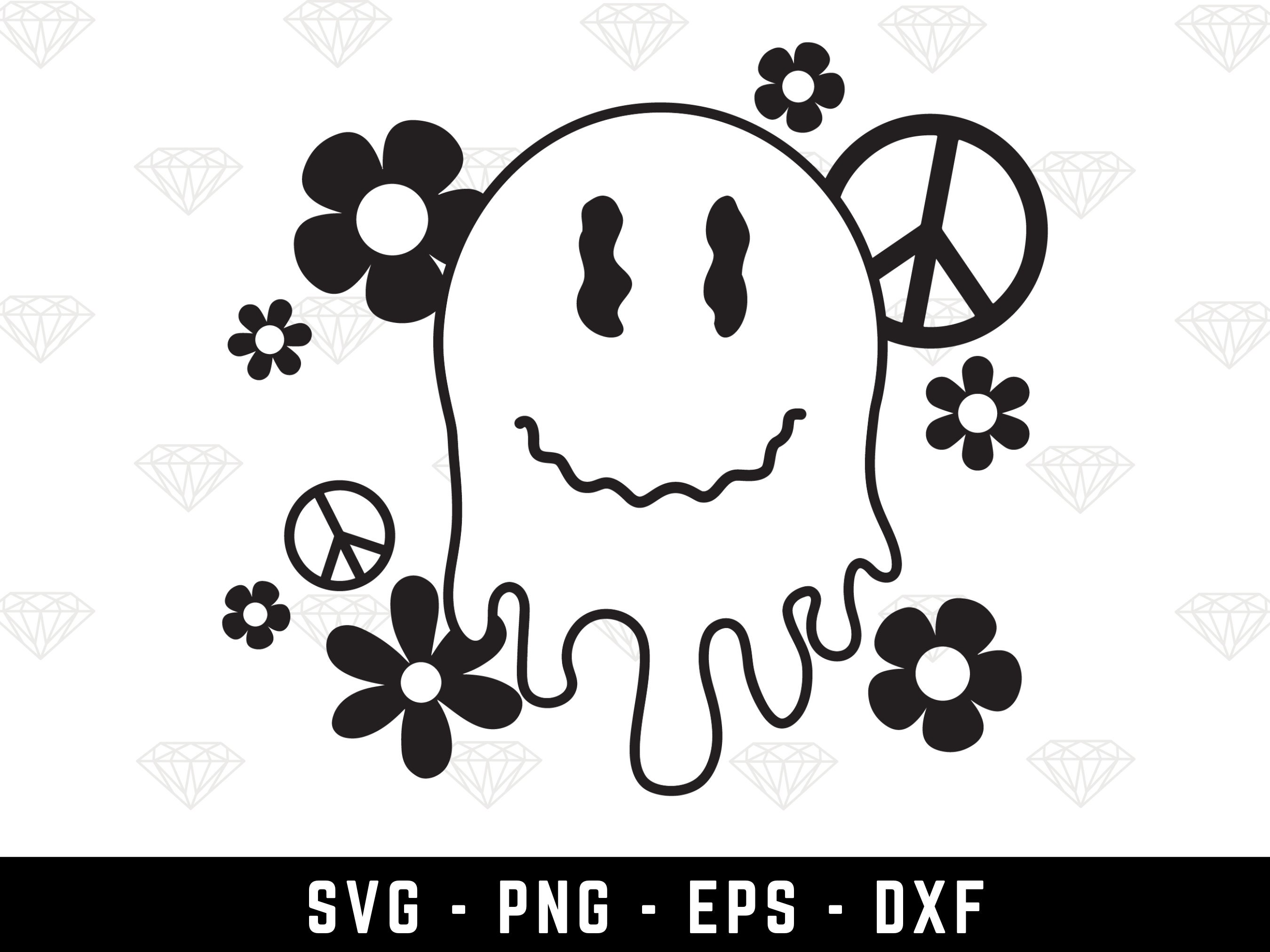 Drippy Smiley Face SVG, Smiley Face Png, Melted Face Design With Peace ...