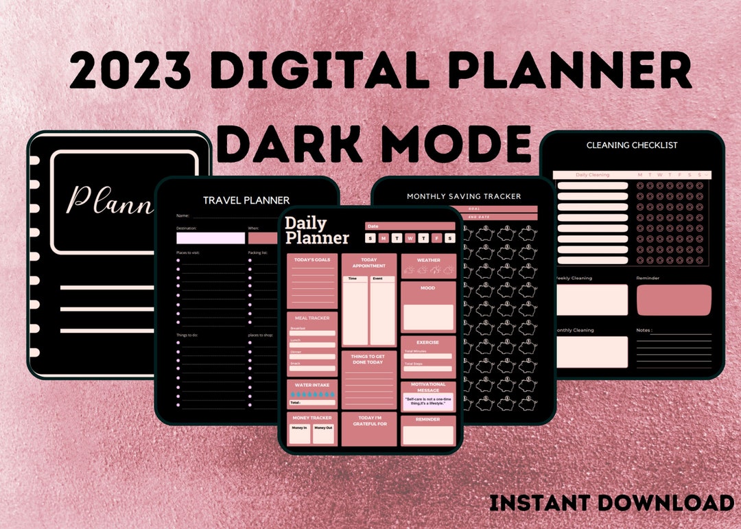 2023 Digital Planner Dark Mode Pink Planner With 365 Daily Motivational ...