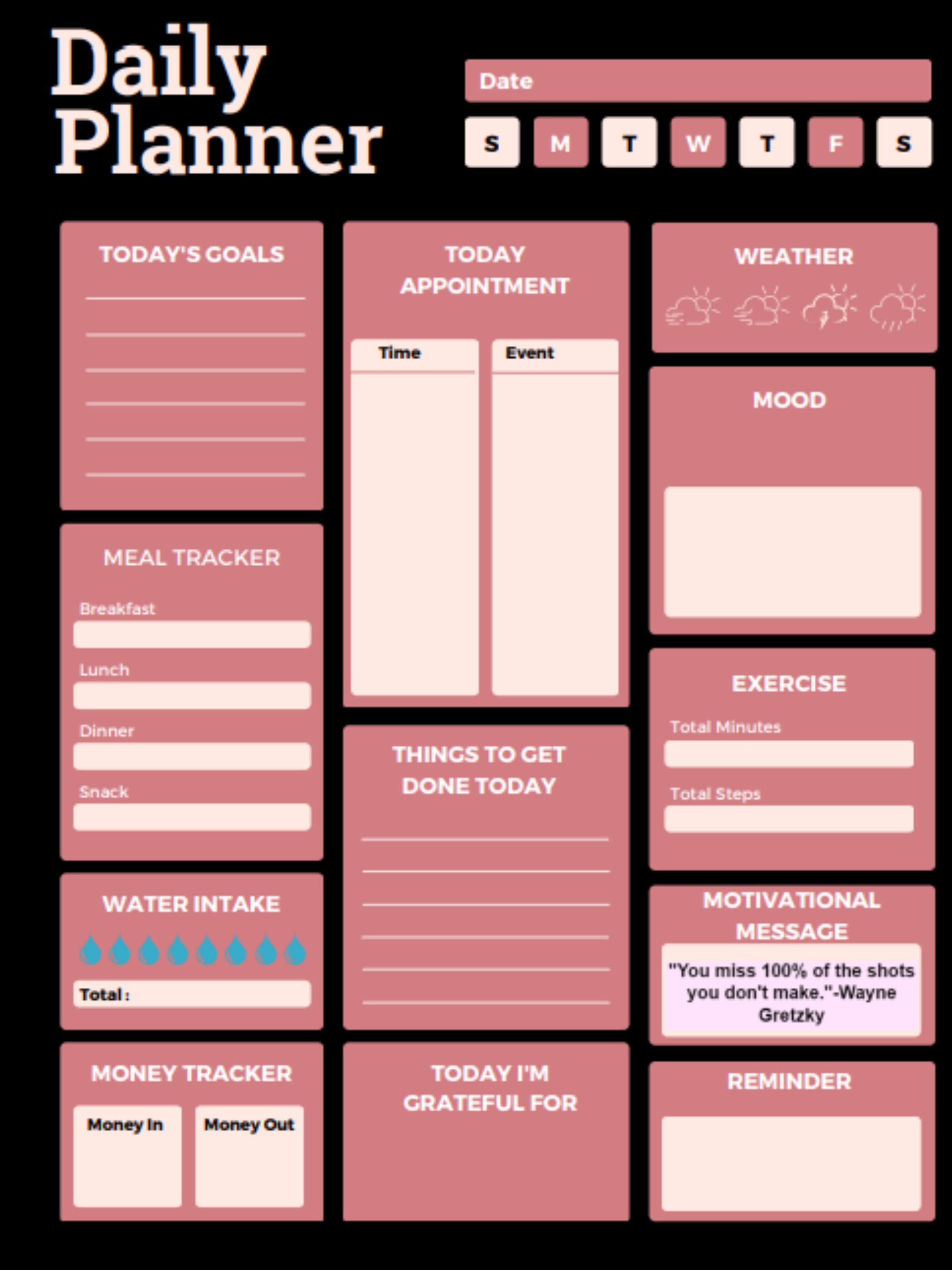 2023 Digital Planner Dark Mode Pink Planner With 365 Daily Motivational ...