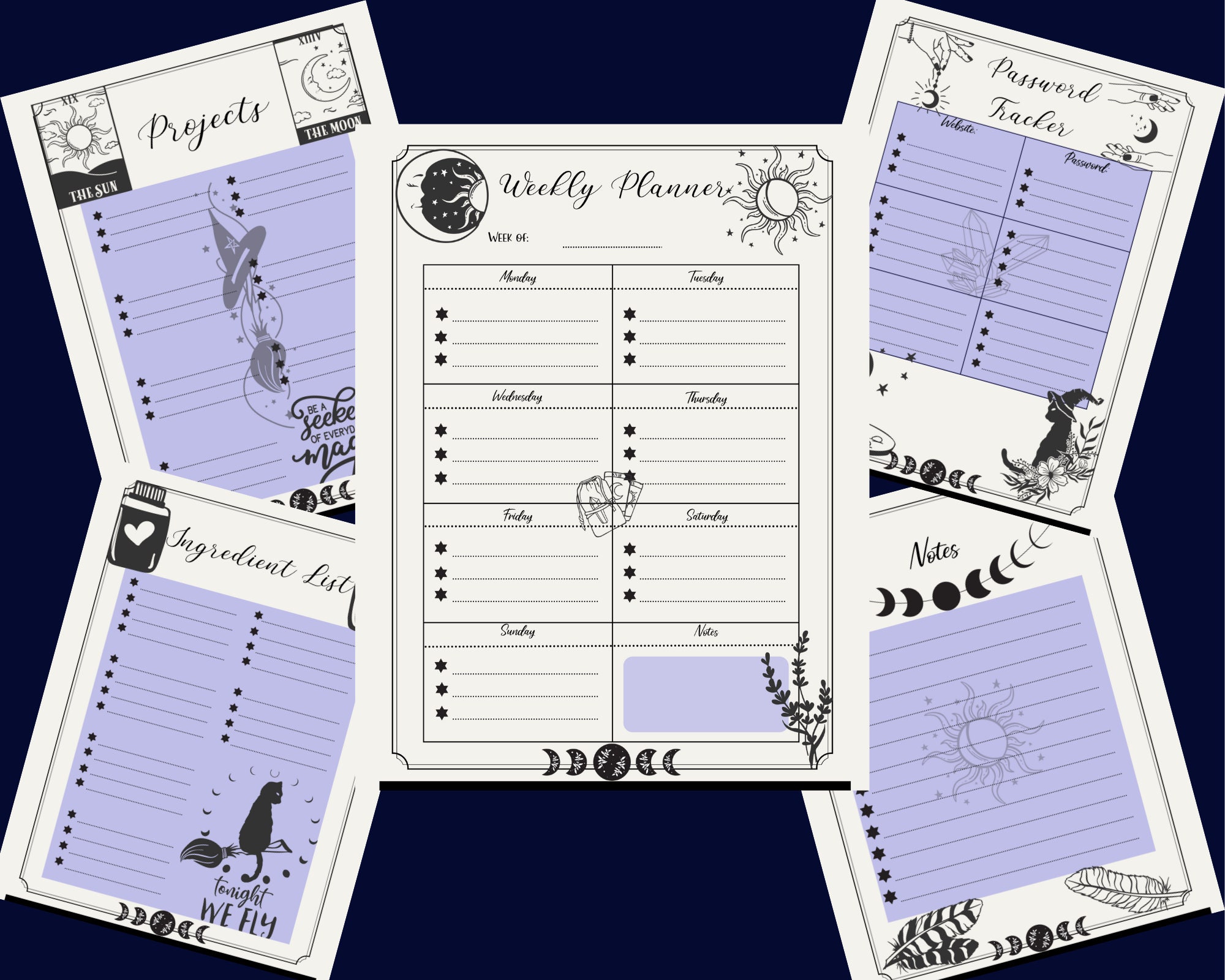 Wiccan Theme Weekly Planner Printable - Etsy