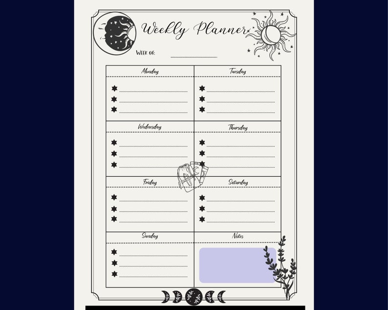 Wiccan Theme Weekly Planner Printable - Etsy