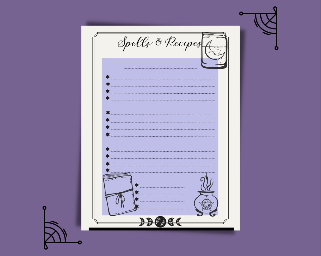 Wiccan Theme Spell/recipe Printable Page - Etsy