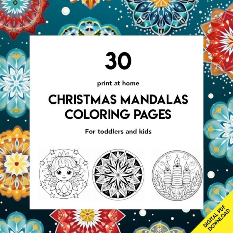 Christmas Mandala Coloring Page for Kids - Etsy