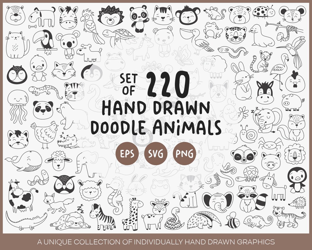 220 Animal Doodle SVG EPS Bundle - Animal Svg, Doodle Svg, Safari ...