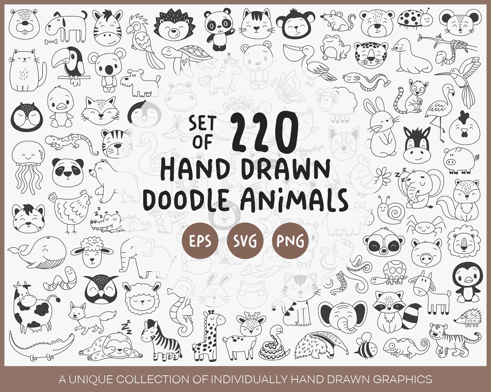 220 Animal Doodle SVG EPS Bundle Animal Svg, Doodle Svg, Safari Animal ...