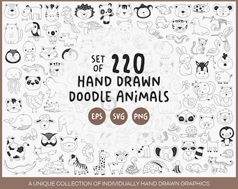 Cute Animal Doodle SVG Png Bundle - Animals Svg, Doodle Svg, Safari ...