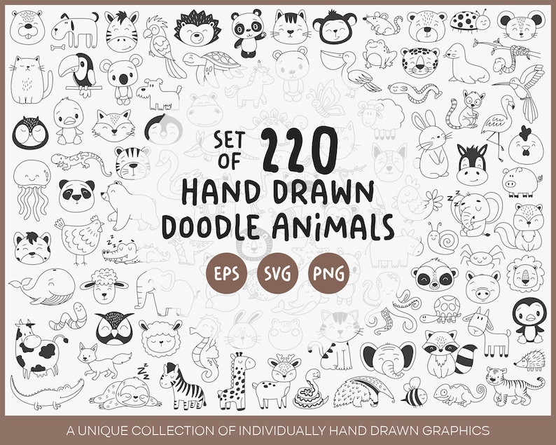 220 Animal Doodle SVG EPS Bundle - Animal Svg, Doodle Svg, Safari ...