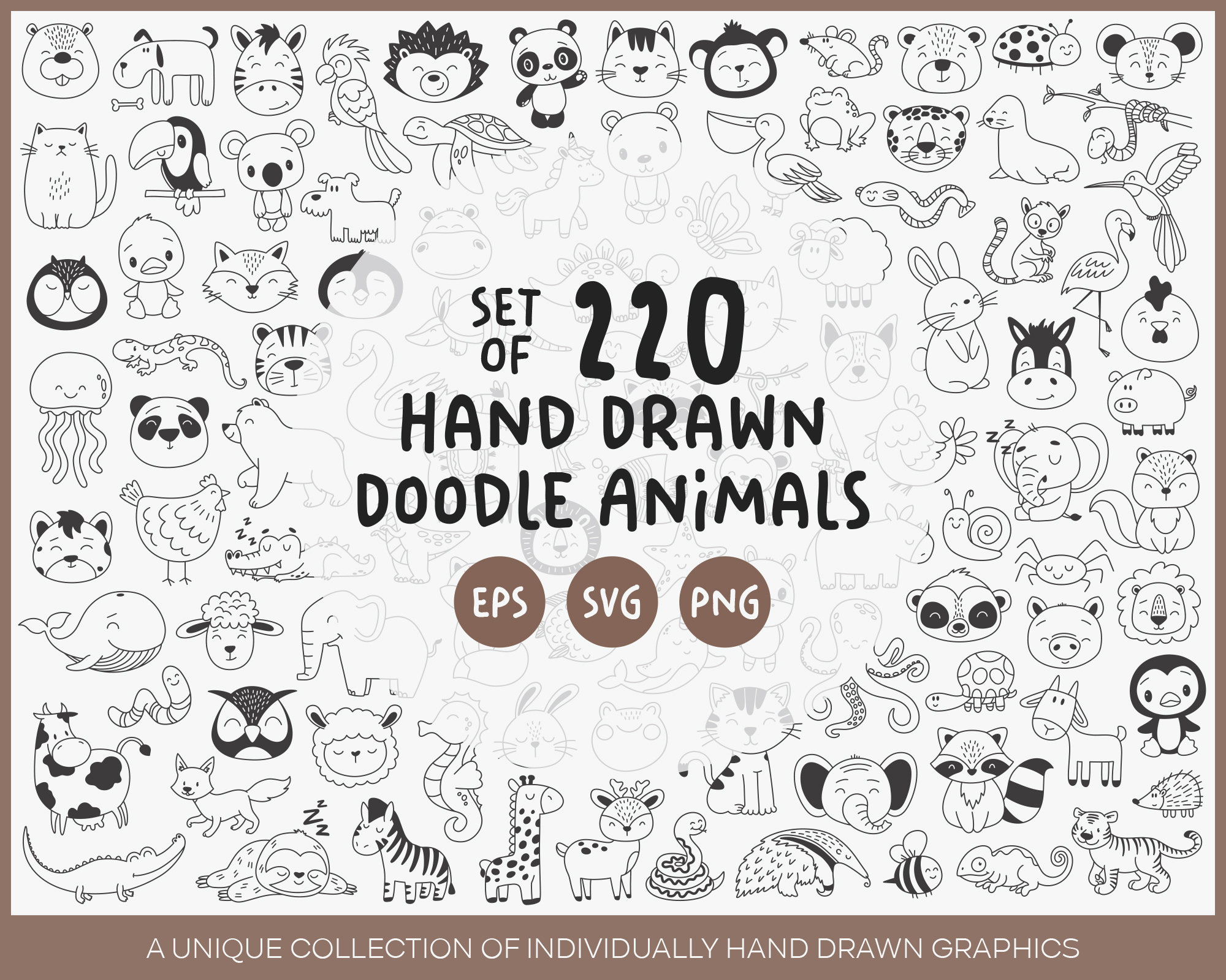 220 Animal Doodle SVG EPS Bundle Animal Svg, Doodle Svg, Safari Animal ...