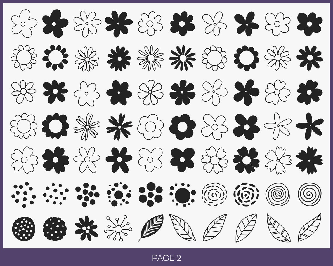 70 Flower Doodle SVG EPS Bundle - Floral Svg Bundle, Flower Svg, Floral ...