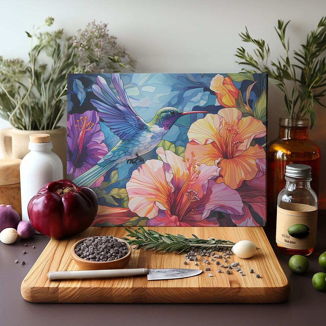 Large Hummingbird Glass Cutting Board Elegant Chopping Board for ...