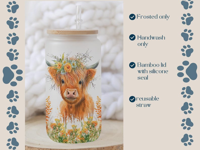 Highland Cow Frosted Glass Can: Farmhouse Iced Coffee Cup - Etsy