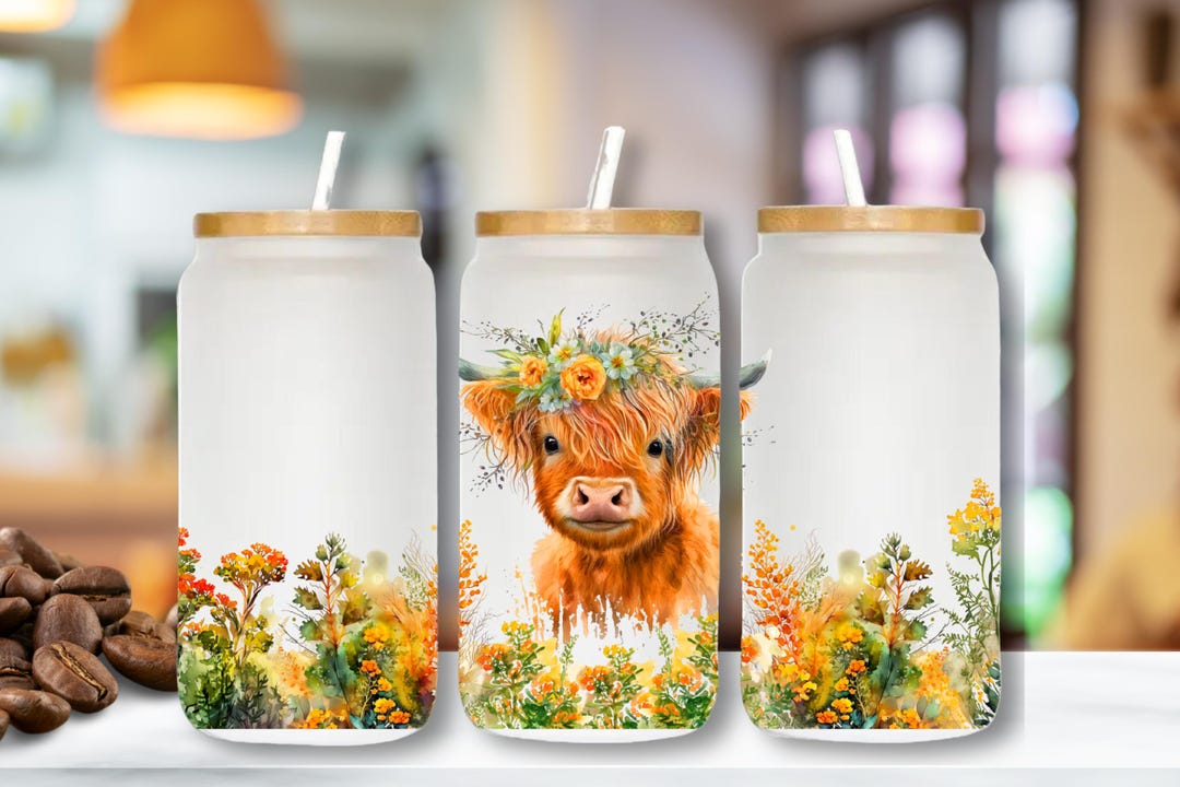 Highland Cow Frosted Glass Can: Farmhouse Iced Coffee Cup - Etsy