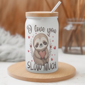 Sloth Iced Coffee Glass Can: Frosted Reusable Tumbler, Valentine's Gift ...