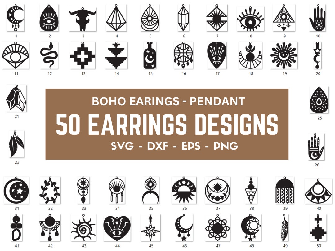 50 Earrings SVG Bundle, Boho Earrings, Wooden Earrings Template Laser ...
