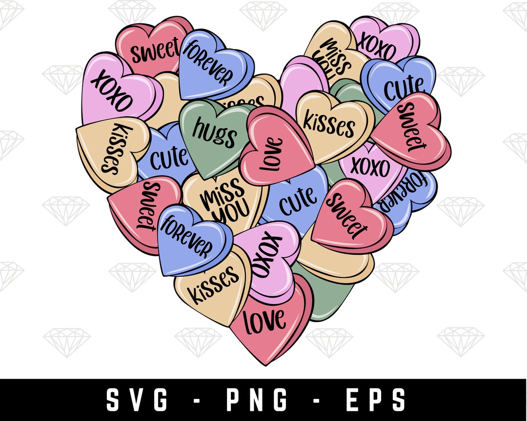 Candy Heart Svg Png, Conversation Hearts Files for Sublimation, Candy ...