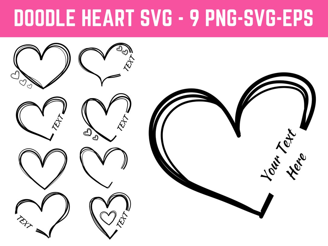 Doodle Heart SVG Bundle: Hand-drawn Frames, Laser Cut Files - Etsy
