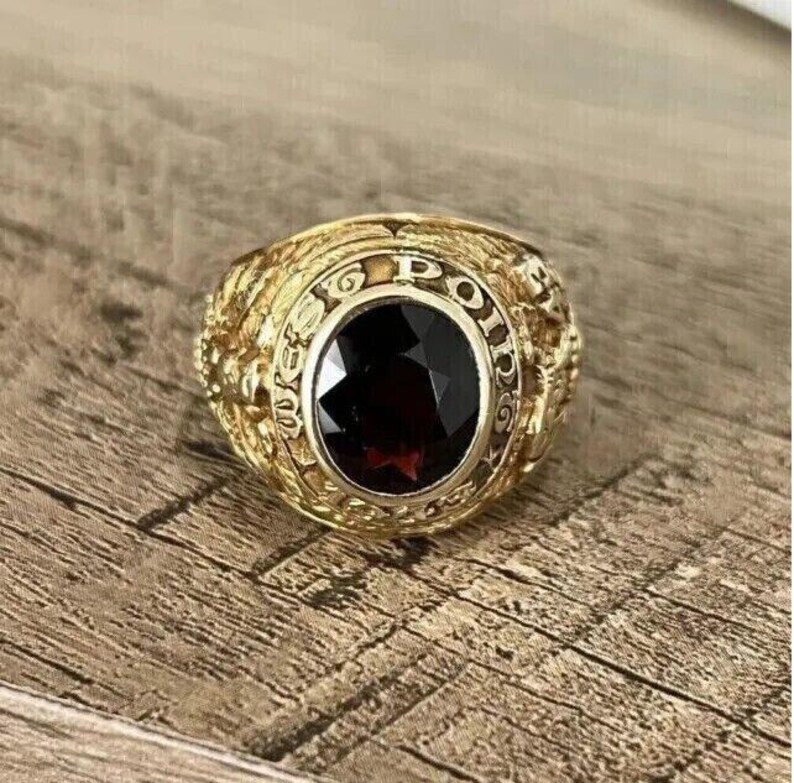 2.00 Carat Oval Cut Simulated Red Garnet West Point Military Ring 14K ...