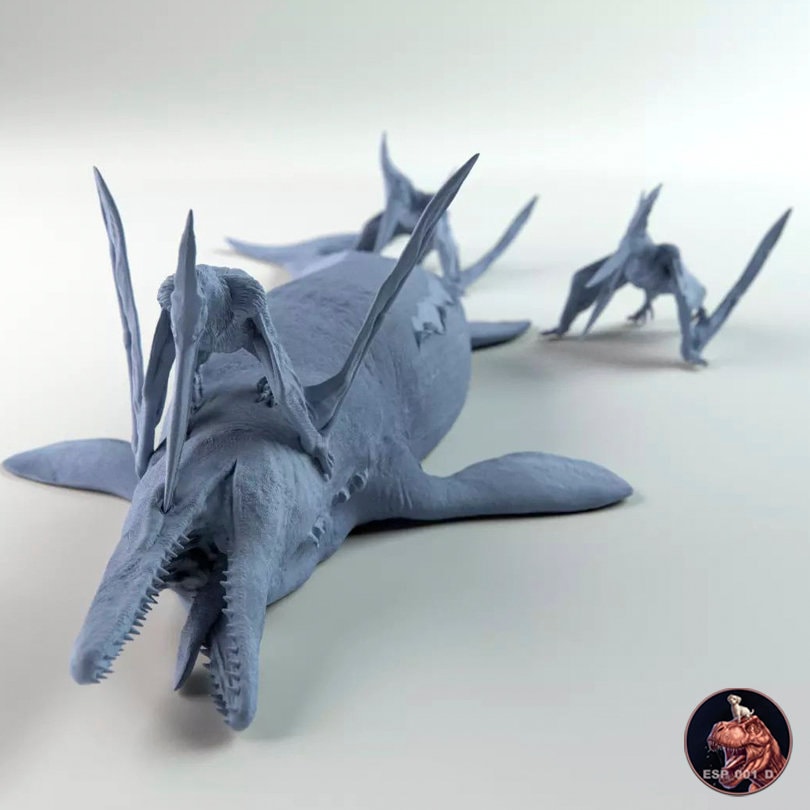 Miniature Tylosaurus and Pteranodon Diorama to Paint: Realistic ...