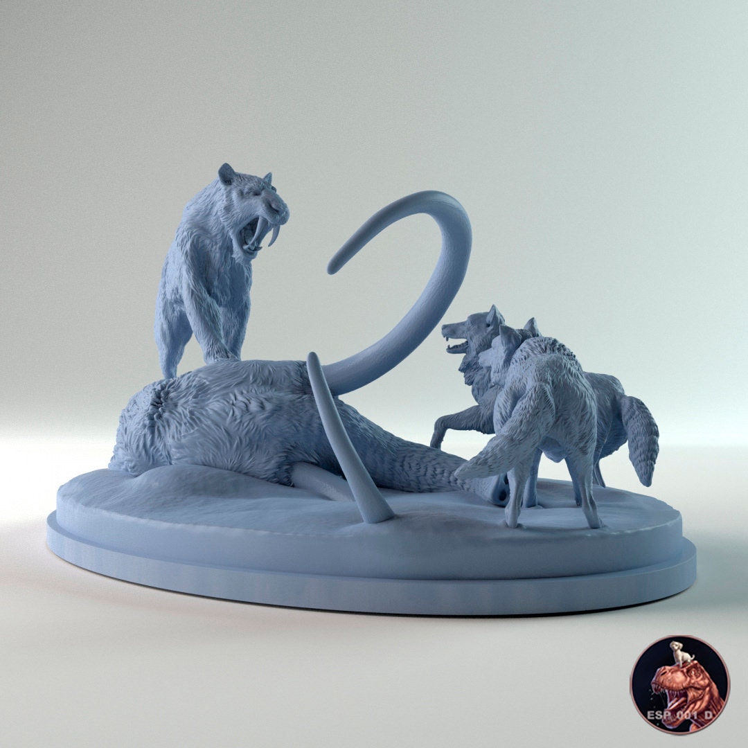 Miniature to Paint of a Smilodon, Dire Wolf, and Mastodon Diorama in ...