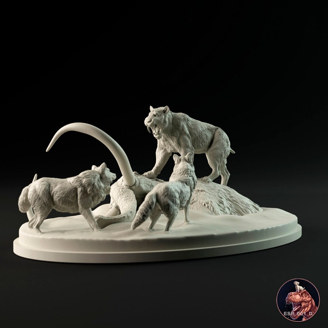 Miniature to Paint of a Smilodon, Dire Wolf, and Mastodon Diorama in ...