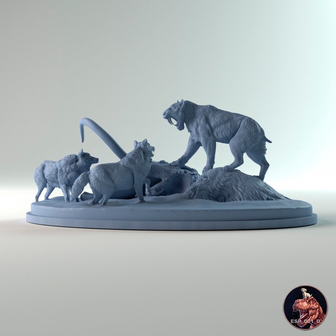 Miniature to Paint of a Smilodon, Dire Wolf, and Mastodon Diorama in ...