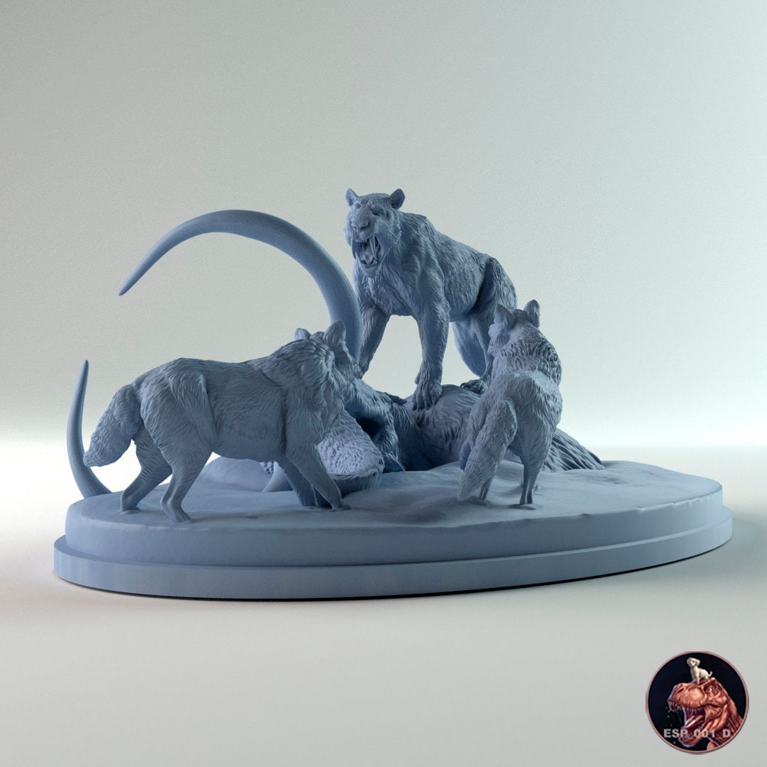 Miniature to Paint of a Smilodon, Dire Wolf, and Mastodon Diorama in ...