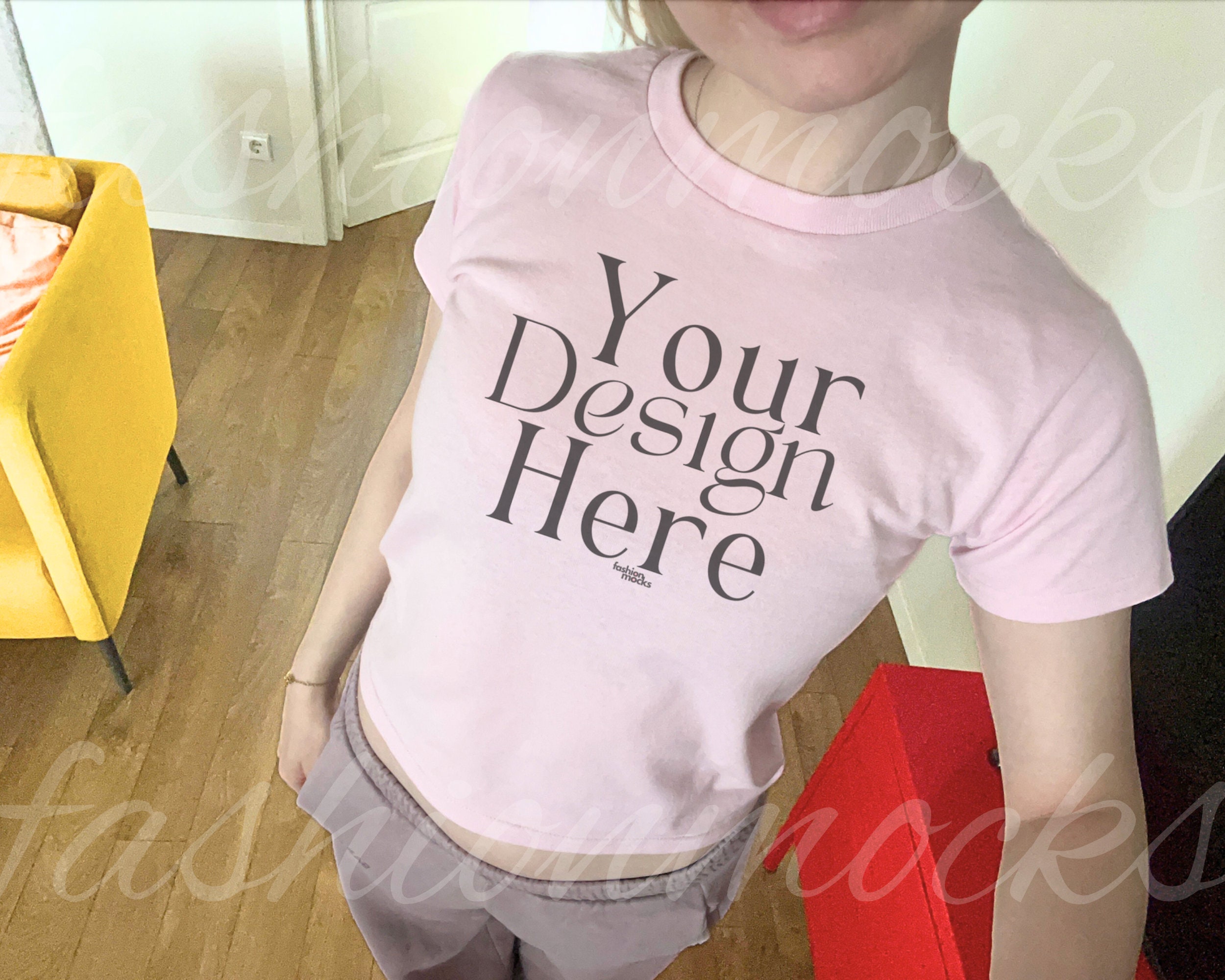 Gildan 5000B Pink Baby Tee Mockup, Aesthetic Selfie Style Baby Tee ...