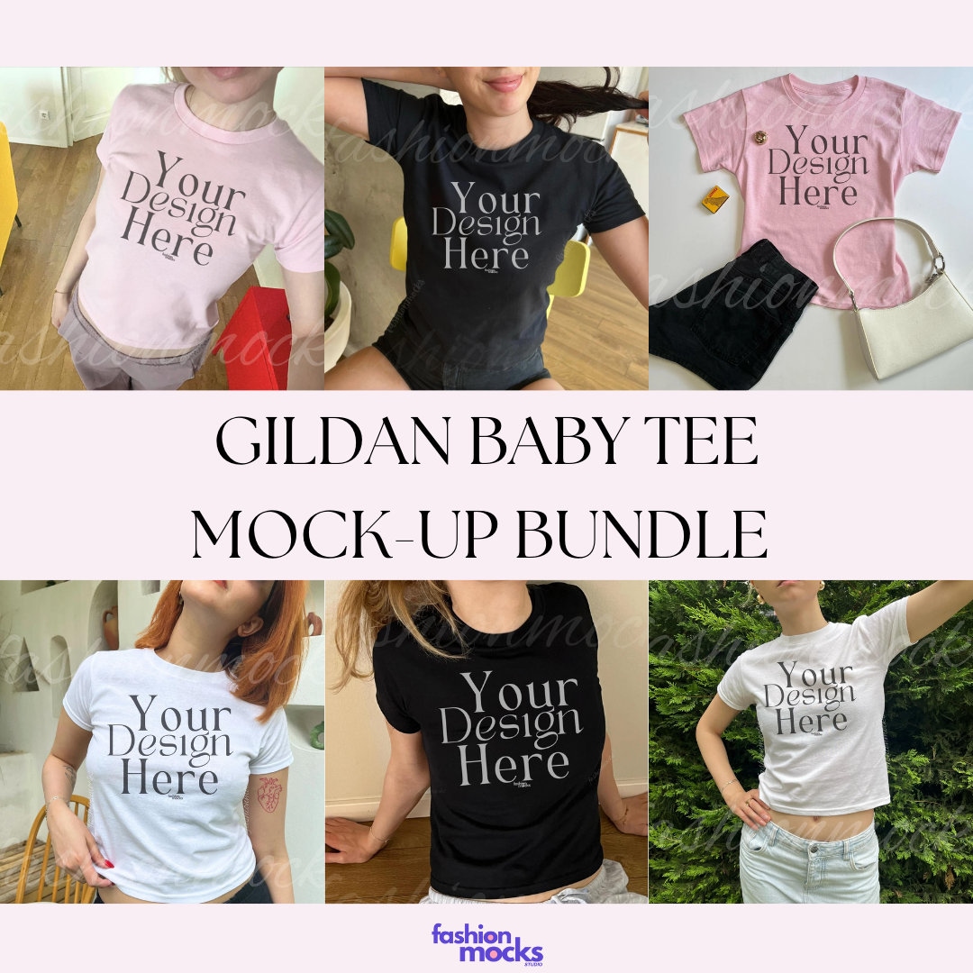 Gildan 5000b Baby Tee Mockup Bundle Trendy Pink White Black Y2k Tshirt ...