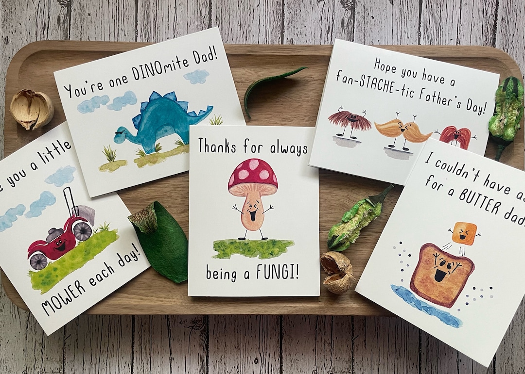 Father's Day Pun Cards Watercolor Illustrations (individual or 5 Pack ...
