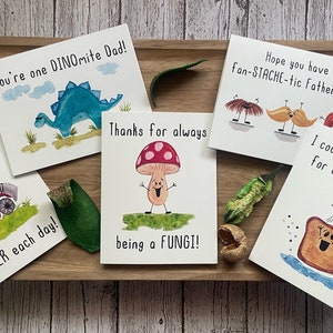 Father's Day Pun Cards Watercolor Illustrations (individual or 5 Pack ...