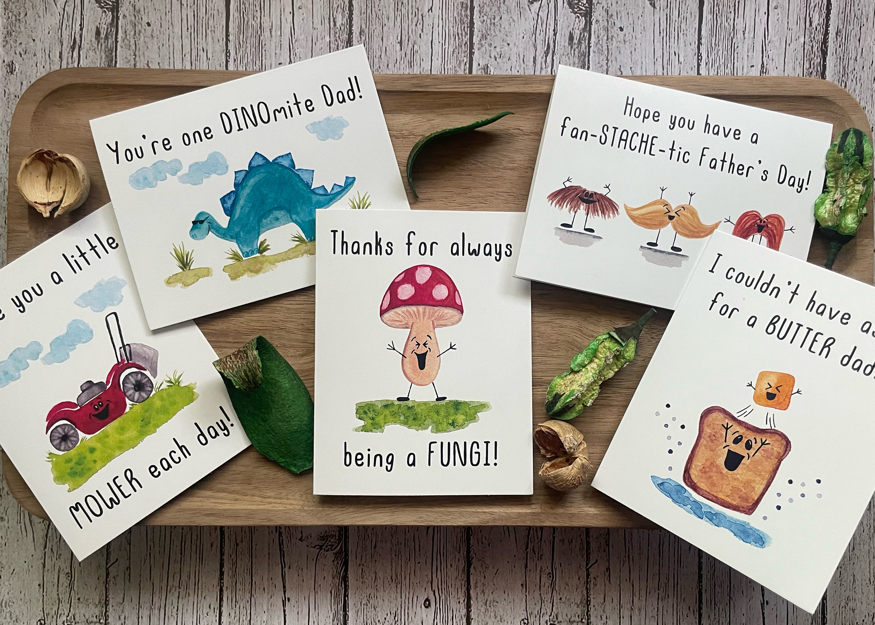 Father's Day Pun Cards Watercolor Illustrations (individual or 5 Pack ...