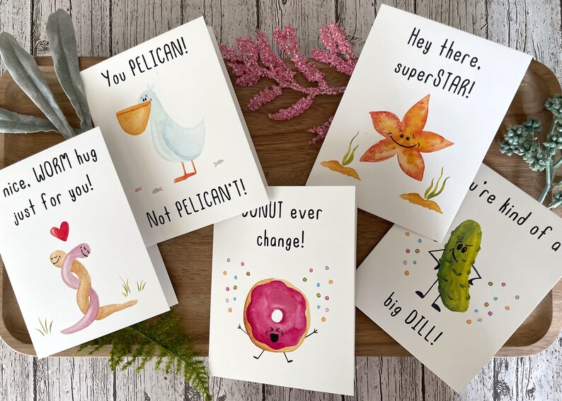 Build Your Own 5-pack: Pun Greeting Cards Watercolor Illustrations ...