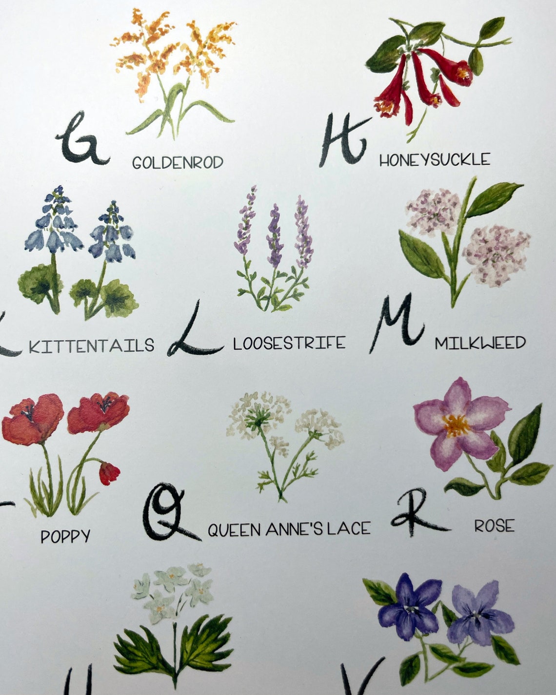 Wildflower Alphabet Watercolor Print; Nursery Decor, Home Decor, Office ...