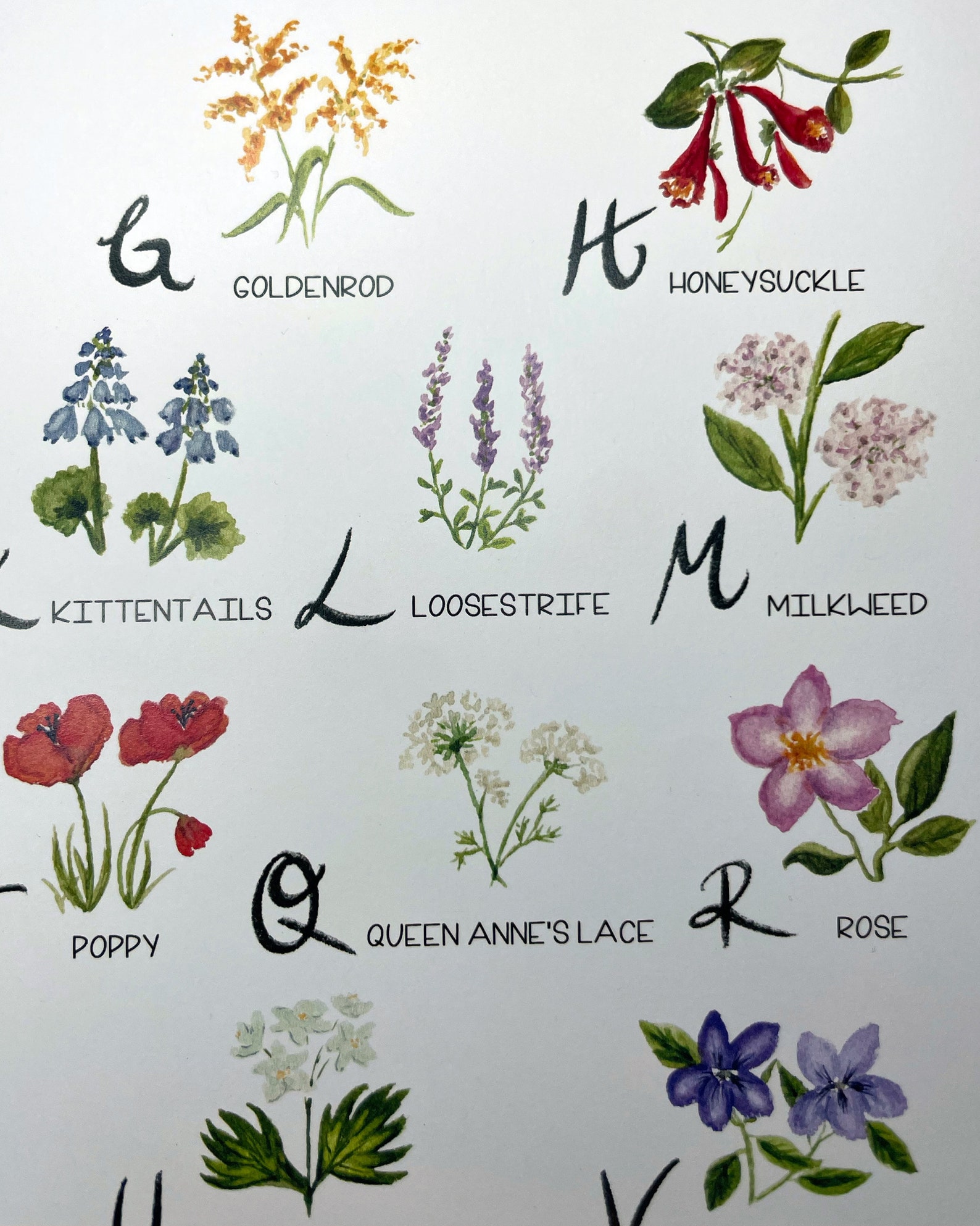 Wildflower Alphabet Watercolor Print; Nursery Decor, Home Decor, Office ...