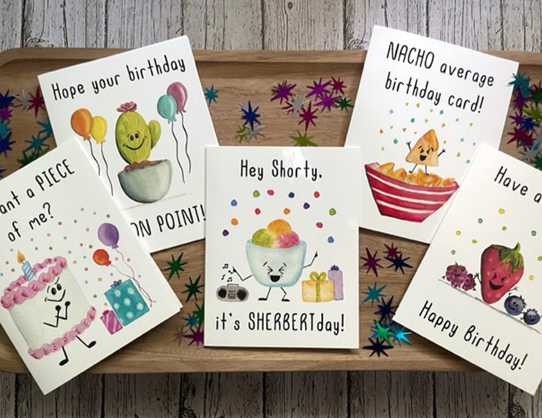 Birthday Pun Watercolor Greeting Cards (individual or 5 Pack), Funny ...