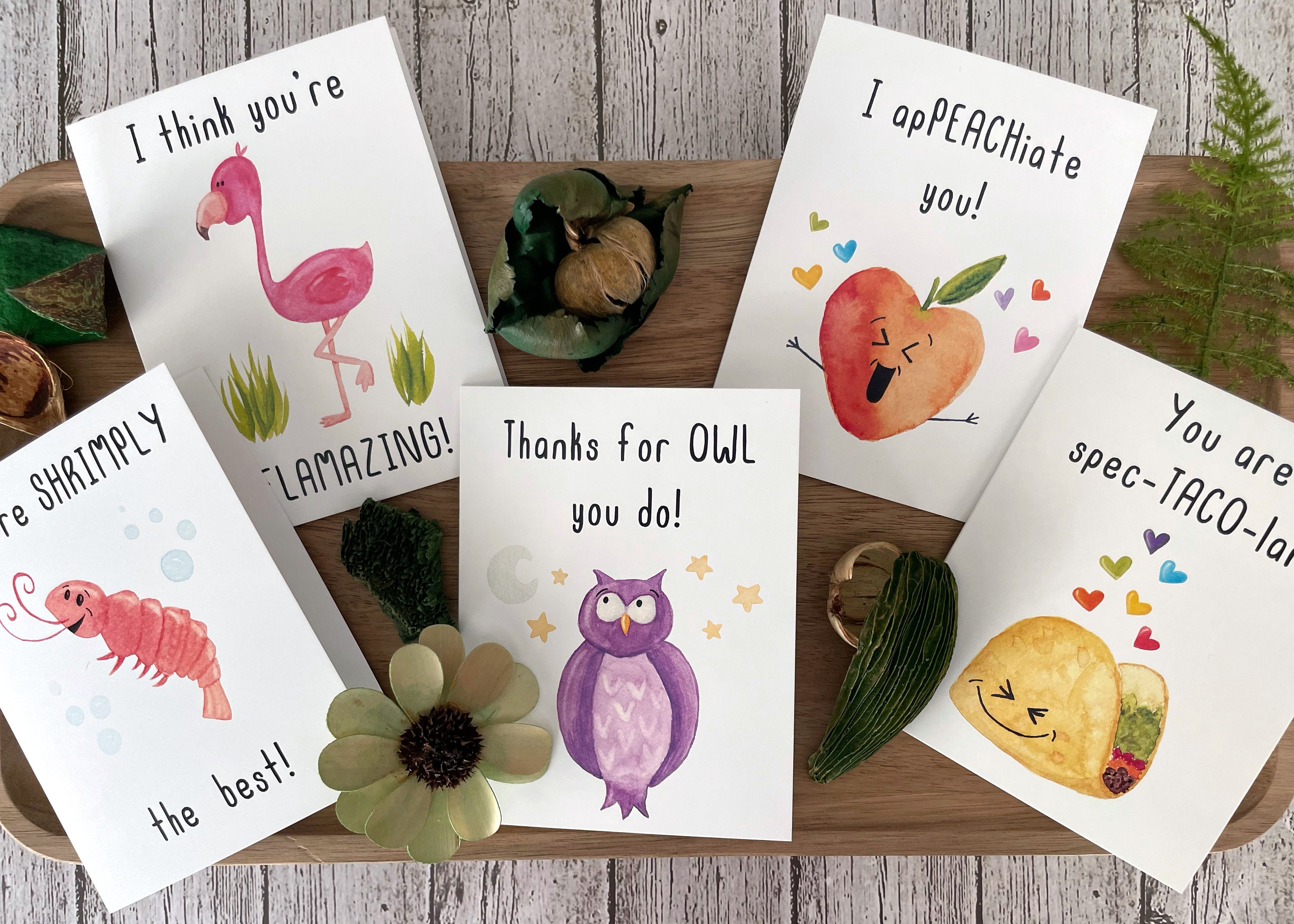 Build Your Own 10-pack: Pun Greeting Cards Watercolor Illustrations ...