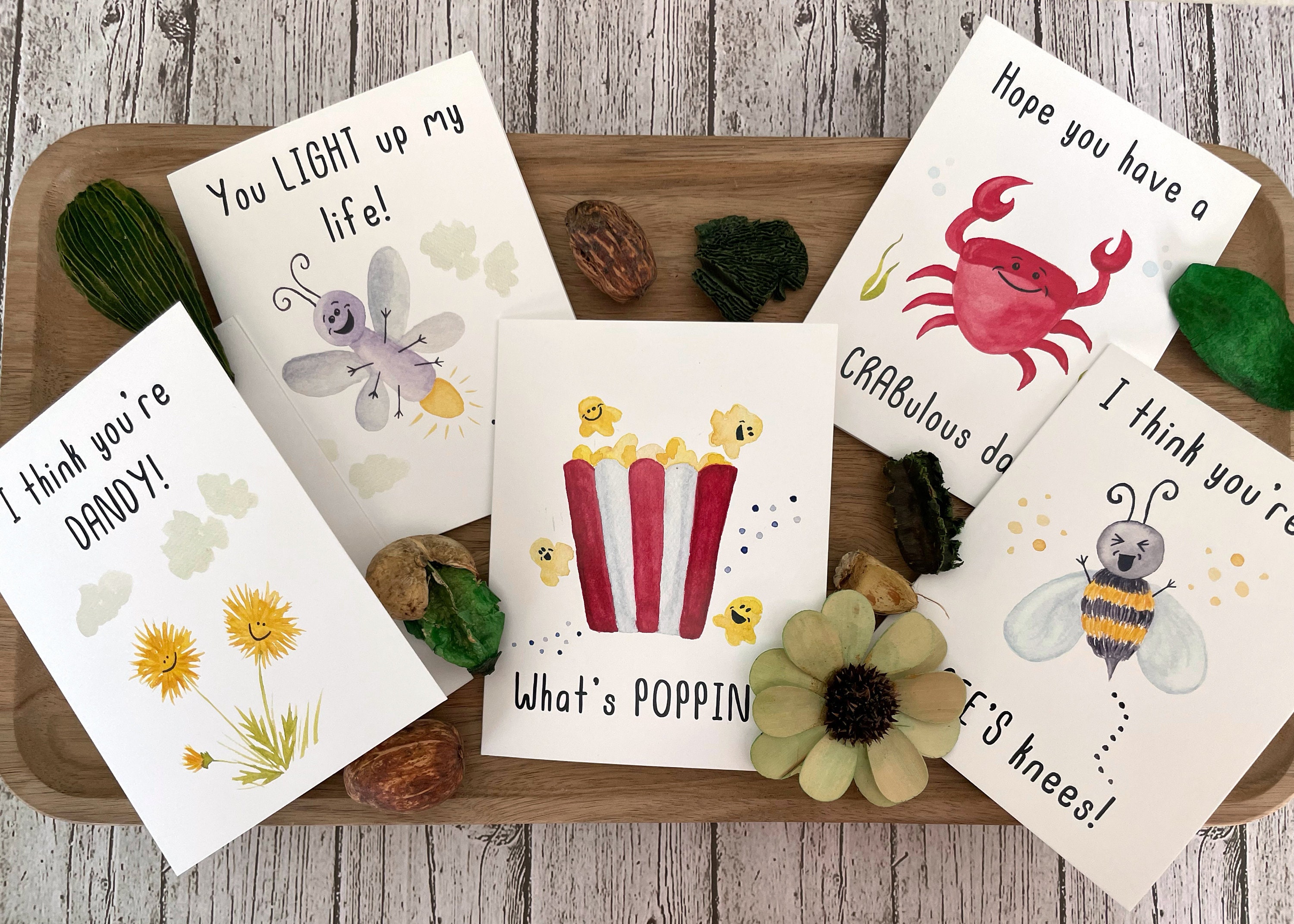 Build Your Own 10-pack: Pun Greeting Cards Watercolor Illustrations ...