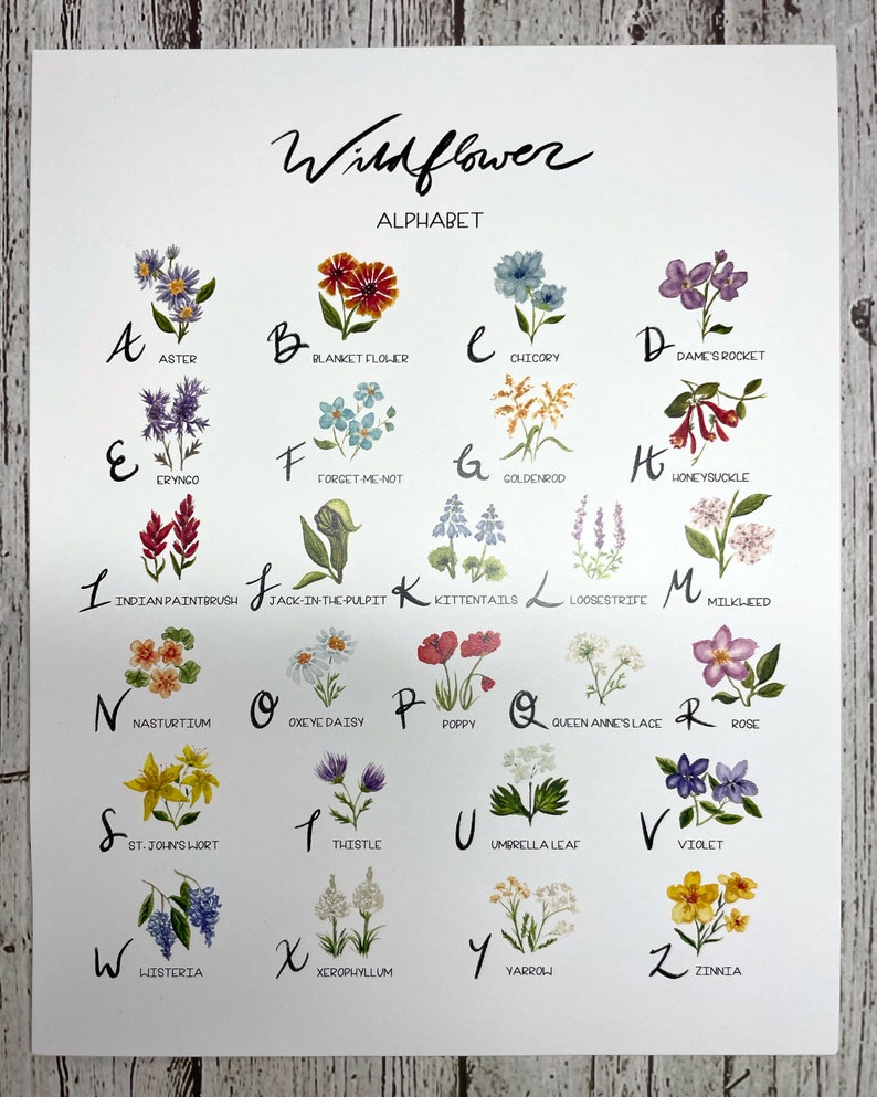 Wildflower Alphabet Watercolor Print; Nursery Decor, Home Decor, Office ...
