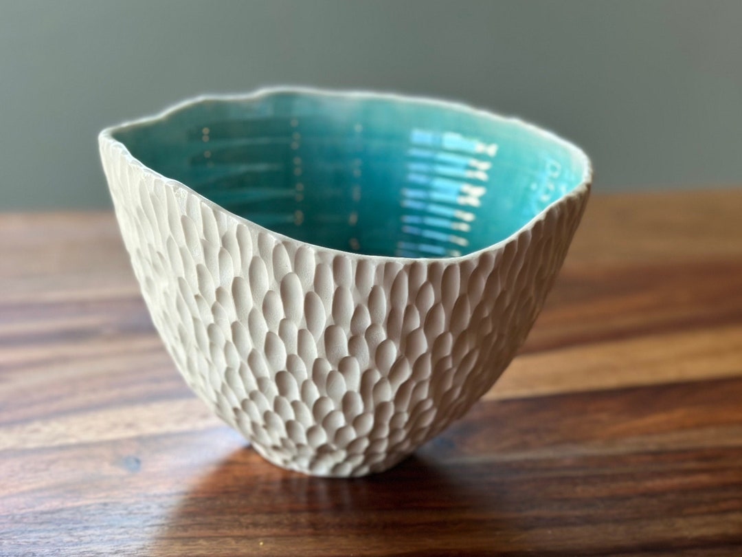Porcelain Ocean Inspired Bowl, Handmade Pottery Bowl, White Ceramic ...