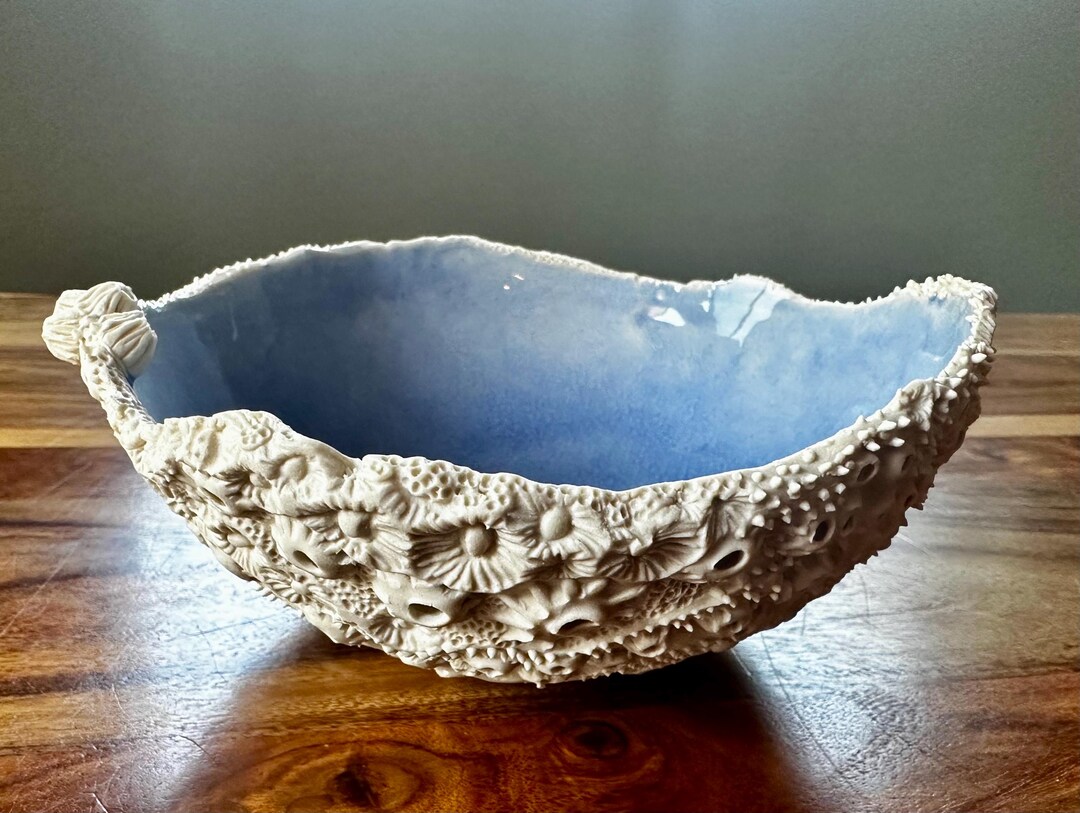 Handmade Porcelain Barnacle Bowl: Coastal Decor, Blue Ceramic (7" Wide ...