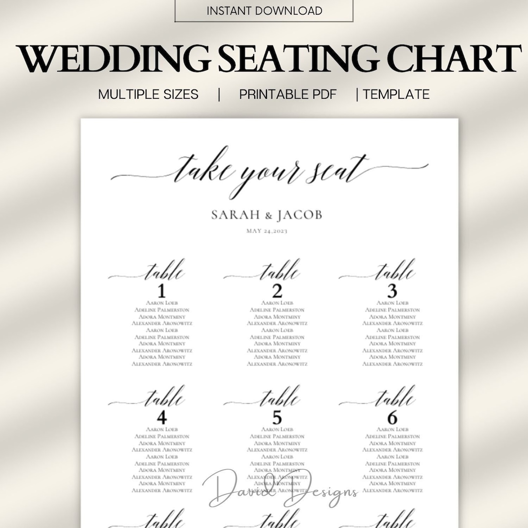 Classic Wedding Seating Chart Template, Elegant Wedding Seating Plan ...