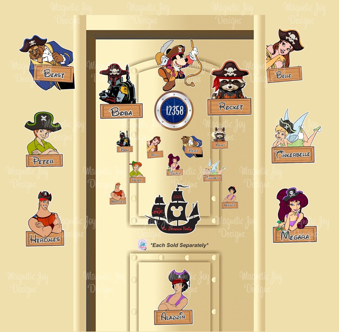 PERSONALIZED Pirate Hat Characters disney-inspired Cruise Magnets/boba ...