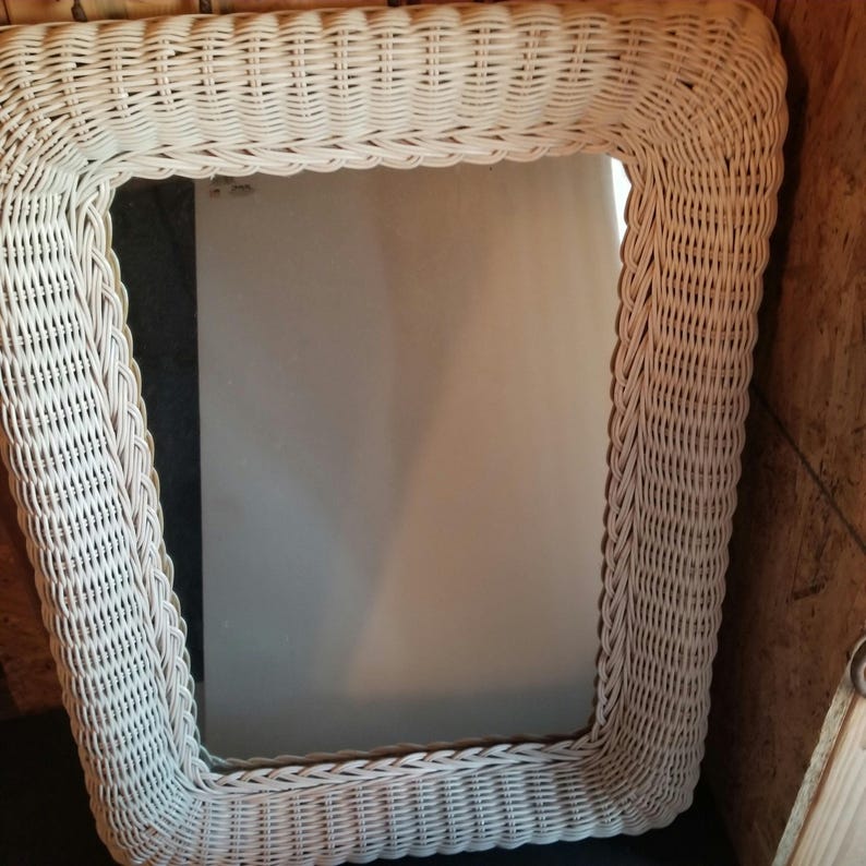 Wicker Mirror Large Size White Wicker Emanuele Boho Bohemian Mid ...