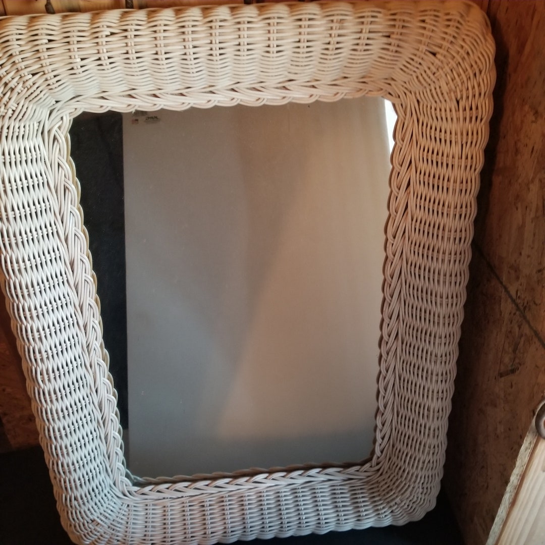 Wicker Mirror Large Size White Wicker Emanuele Boho Bohemian - Etsy