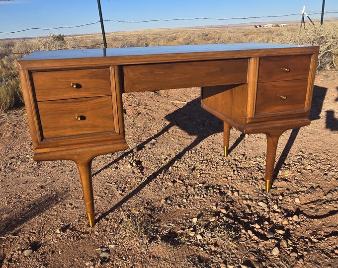 Kent Coffey Continental Pedestal Desk Rare Five Drawer, Walnut Mid ...